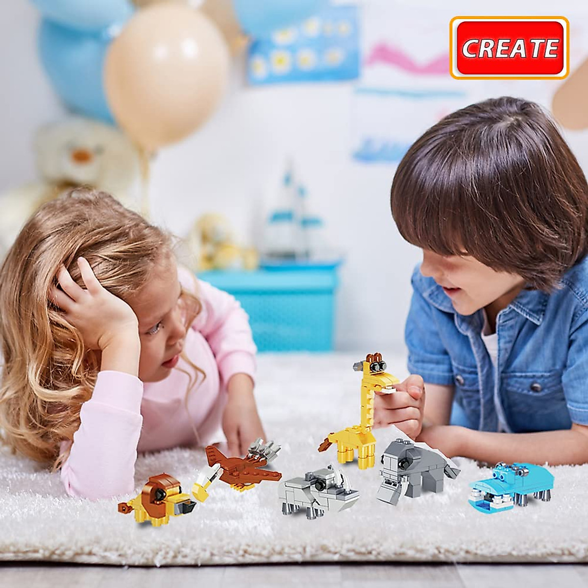 WODMAZ 24 Packs Safari Animal Building Blocks with Valentines Day Cards for Kids, Safari Animal Toys Set for Valentines Classroom Exchange Cards and Valentines Party Favor