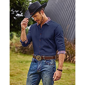 COOFANDY Men's Casual Slim Fit Button Down Closure Long Sleeve Dress Shirt, 02-dark Blue, Medium