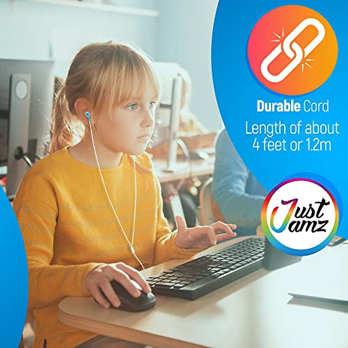 JustJamz Earbuds for School - Wired Earbuds for Kids - Wired Earphones - Noise Cancelling Earbuds for Kids - Wired Ear Buds - Earbuds for Kids for School - Pack of 100 Marble - Ear Buds Wired