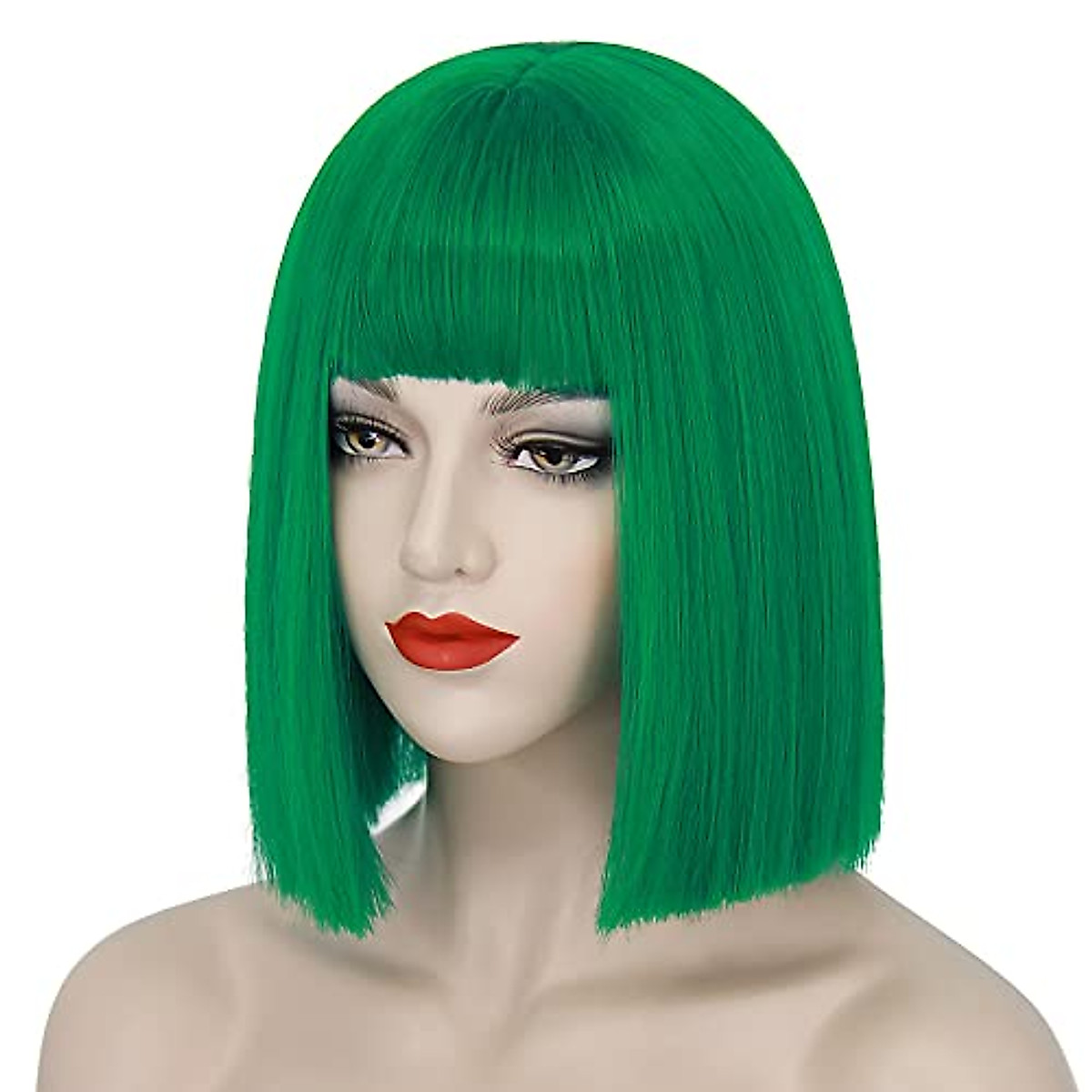 Juziviee Green Wigs for Women 12'' Short Green Bob Wig with Bangs Natural Cute Soft Synthetic Wigs for Party St Patricks Day AD016DGR