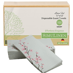 Simulinen Cherry Blossom Disposable Guest Towels - Cloth-Like, Single-Use, Linen Feel Paper Towels, 12x17, 100ct (Made in Germany)