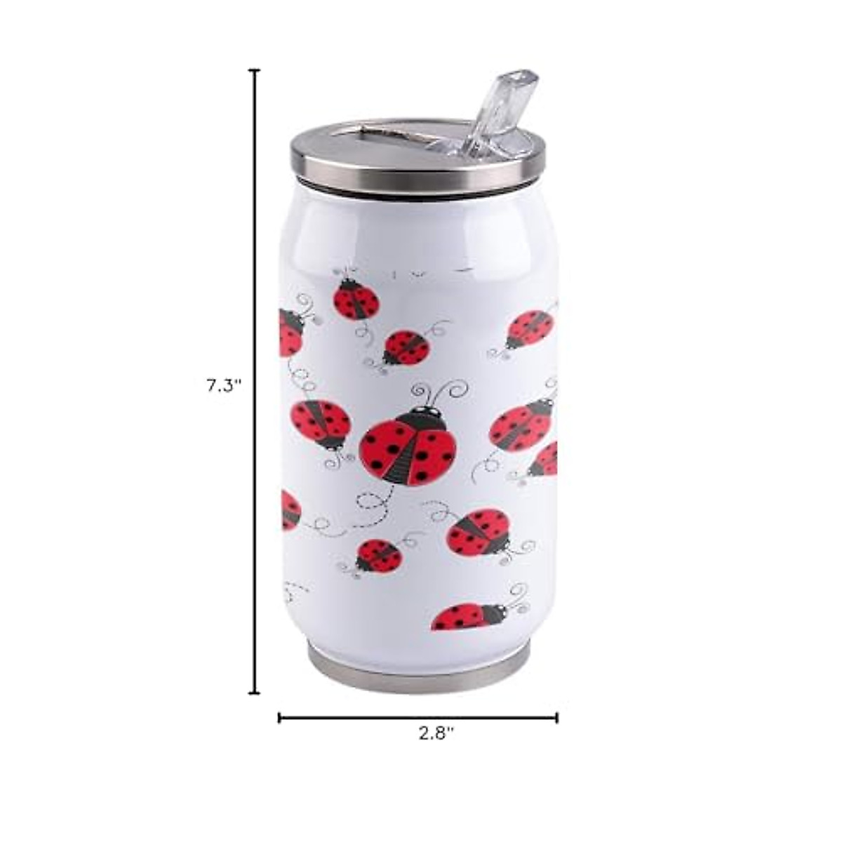 14oz Stainless Steel Tumbler with Lid & Straw-Double Wall Vacuum Insulated Travel Mug,Insect Theme Red Ladybugs Pattern Water Bottle Coffee Beverage Drinks Cup for Adults Kids