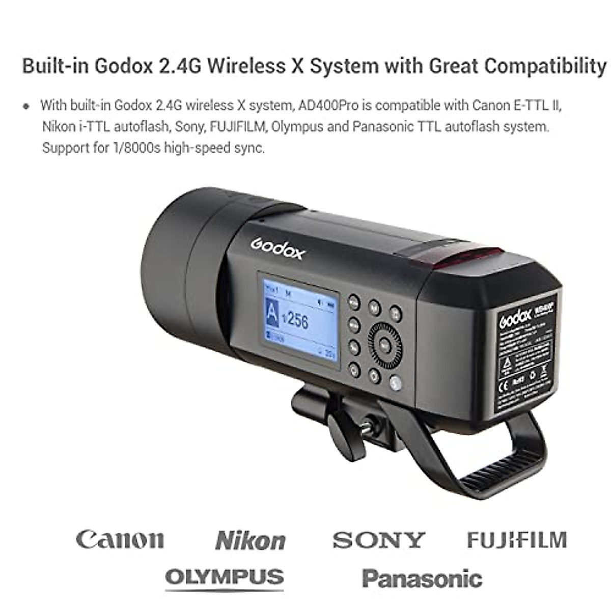 Godox AD400 Pro Godox AD400Pro All-in-One Outdoor Flash Has 400ws Strong Power,0.01~1s Recycle Time,12 Continuous Flashes in 1/16 Power Output,30W LED Modeling Lamp,380 Full Power Pops