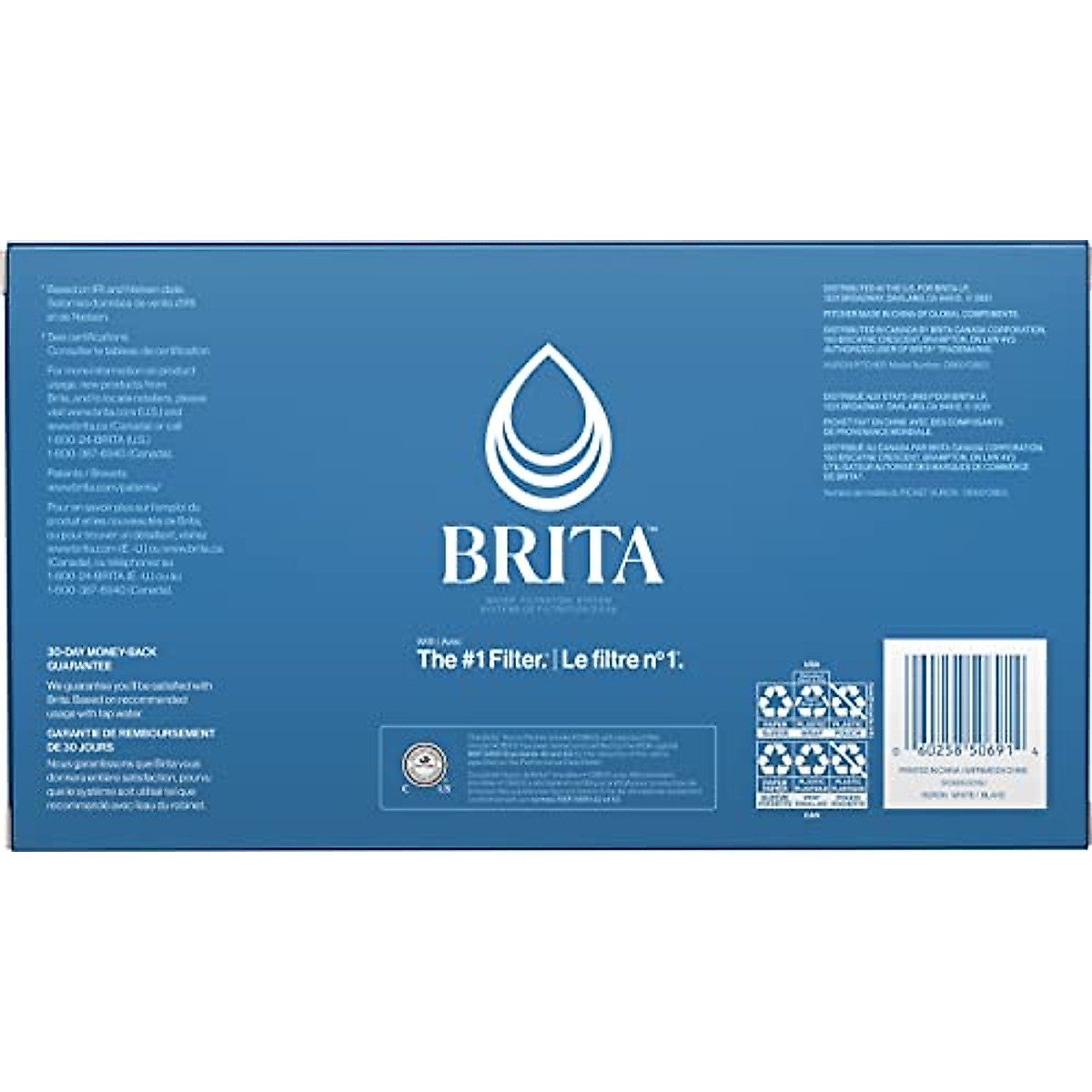 Brita Large 10 Cup Water Pitcher with 1 Standard Filter, Made Without BPA, Huron, (Packaging May Vary), Small, Bright White