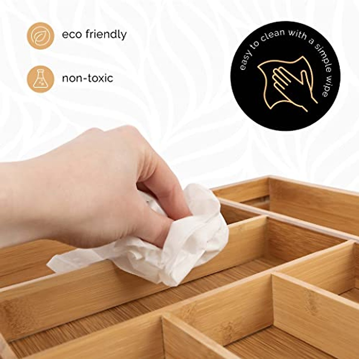 Bamboo Kitchen Drawer Organizer - Easily Adjust The Wooden Tray Width to Drawer Size, Deep Enough to Fit Entire Drawer and Accommodates Different Kitchen Utensil and Cutlery Sizes.