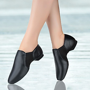 Women Leather Jazz Dance Dhoes Girls Dancing Ankle Boots Slip On Jazz Shoe（Black，US 7.5）