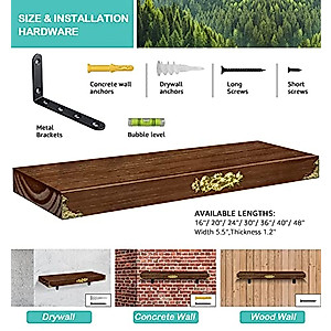 JanJunDec 24 Inch Rustic Wood Floating Shelves for Wall Mounted Set of 4 Wide Wall Shelf Large Wooden Shelves Farmhouse Bathroom Wall Shelves Organizer Kitchen Bedroom Living Room Display Shelf Brown
