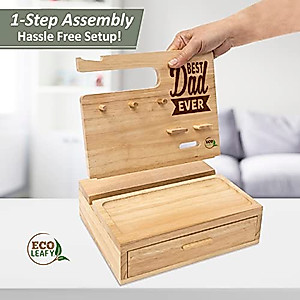EcoLeafy Dot Best Dad Ever Gifts- Nightstand Organizer for Men- Docking Station for Dad- Personalized Gifts for Men- Phone Organizer Station for Cellphone, Watch, Headphone and Mens Accessories