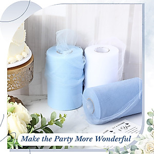 3 Rolls Blue Tulle Tulle Fabric 6 Inch by 100 Yards Tulle Roll Tulle Dress for Girls Tulle Ribbon for Tutu Bow Birthday Baby Shower Wedding Party Decoration(White,Light Blue,Dark Blue,6" x300 Yard)