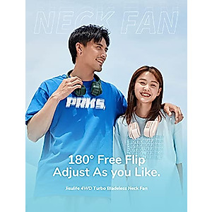 JISULIFE Personal Neck Fan, Bladeless Neck Fan Rechargeable with 4000mAh Battery Operated Neck Fan, 180° Adjustable Wrap-Around Blowing Neck Friendly for Indoor Outdoor-Dark Green