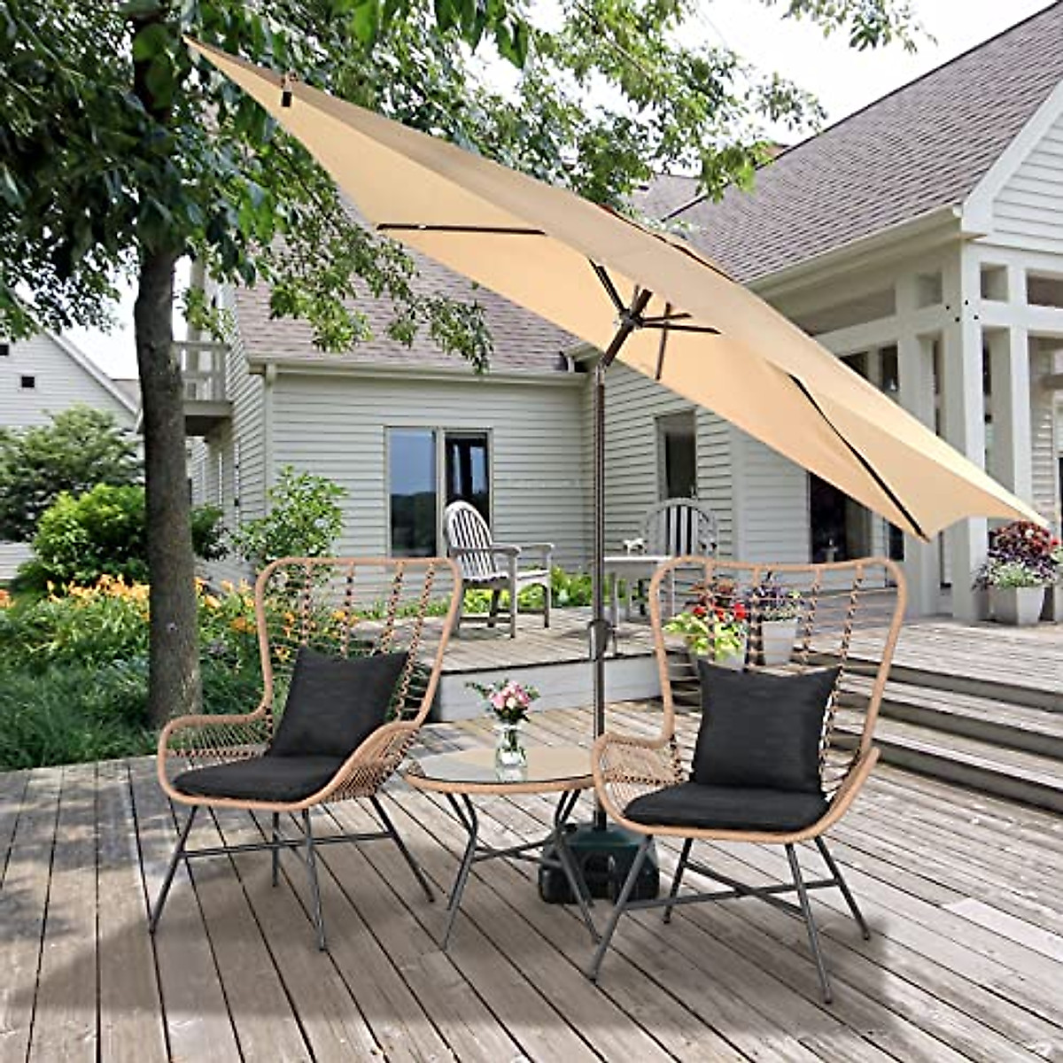 Verano Garden Patio Umbrella Rectangular Outdoor Table Market Umbrella with Push Button Tilt & Crank, 6.6 X 10 ft, Beige
