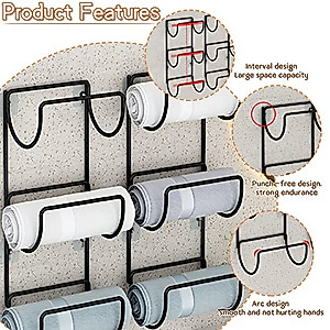 2 Pack Metal Towel Rack Wall Mounted with 3 Compartments, SMFANLIN Anti-Rust Towel/Wine Shelf Holder Organizer Storage with Screw Set for Washcloths, Hand Towel, Ideal for Bathroom, Spa, Salon (Black)