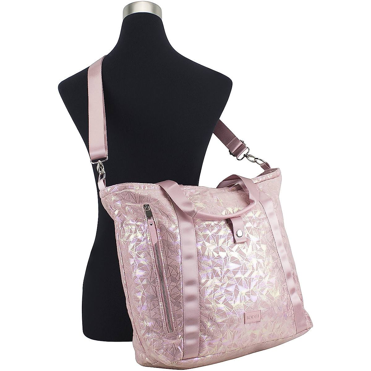 BODHI Township Tote with Removable Zipper Wristlet and Adjustable Crossbody Strap-Pink Geo