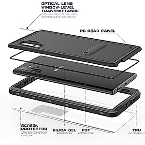 Waterproof Case for Samsung Galaxy Note 10 Plus, Military Grade Drop Tested,Snowproof Shockproof DirtProof Full Sealed Underwater Protective Cover Case with Kickstand (Black) (Black)