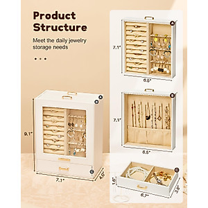 Homde Jewelry Organizer Girls Women Jewelry Box for Necklaces Rings Earrings Gift Jewelry Storage Case (White + Gold)