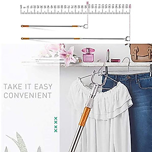 Extended Long Reach Stick Pole with Hook 63" Telescopic Garment Reaching Stick Adjustable Reaching Pole for Ceiling, Garment Blind Window