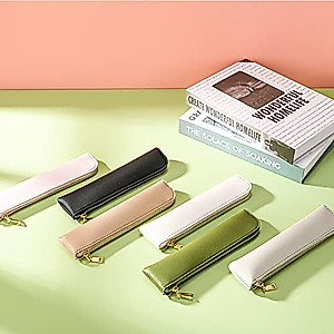 Sluxa Leather pencil case, Thin soft pen bag, Small pencil case for adults,Senior leather Minimal pencil pouch with zipper.…