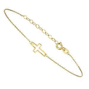 MIONZA Jewelry 14k Solid Gold Cross Bracelet for Women, Teen Girls, Baby | Real Gold Sideways Adjustable Cross Bracelet | Gold Plated Bracelet for Women | Christian Baptism Gift (Solid Gold Baby)