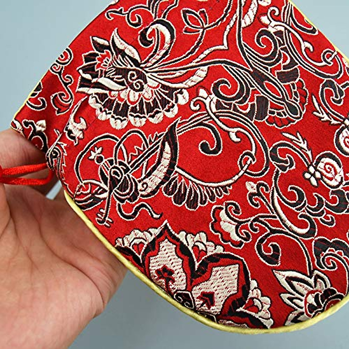 Cotton Filled Drawstring Small Bags for Jewelry Gift Pouch Packaging Chinese Silk Brocade Jewelry Pouch Thicken Luxury Jewellery Storage Bag (50, Mixed Color)