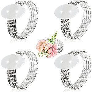 Bonuci 4 Pieces Corsage Wristlet Bands Rhinestone Bracelet Wristlets Stretch DIY Wedding Wristband Corsage Accessories Bracelets for Wedding Party Prom Bride Shower Party Anniversary