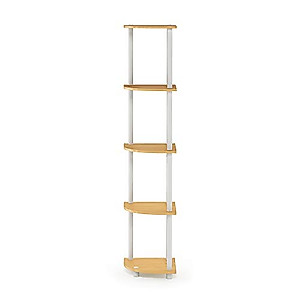 Furinno Turn-N-Tube 5 Tier Corner Display Rack Multipurpose Shelving Unit, 1-Pack, Beech/White & Luder Bookcase / Book / Storage , 3-Tier, White