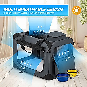Hombanyan Portable Dog Crate, Collapsible Dog Travel Crate 32x23x23 Inches with Soft Warm Blanket,2 Bowls,2 Pockets,3 Breathable Meshes,Pet Carrier Bag for Cats Dogs Puppies Kittens Indoor & Outdoor…