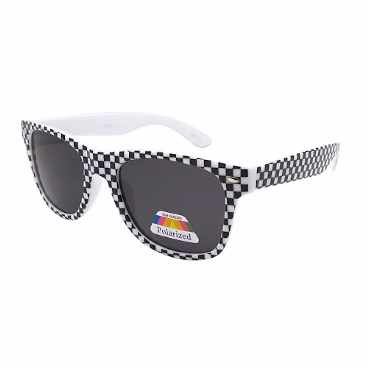 POP Fashionwear Classic Rectangular Sunglasses Polarized Lens White Frame Black Checker T712