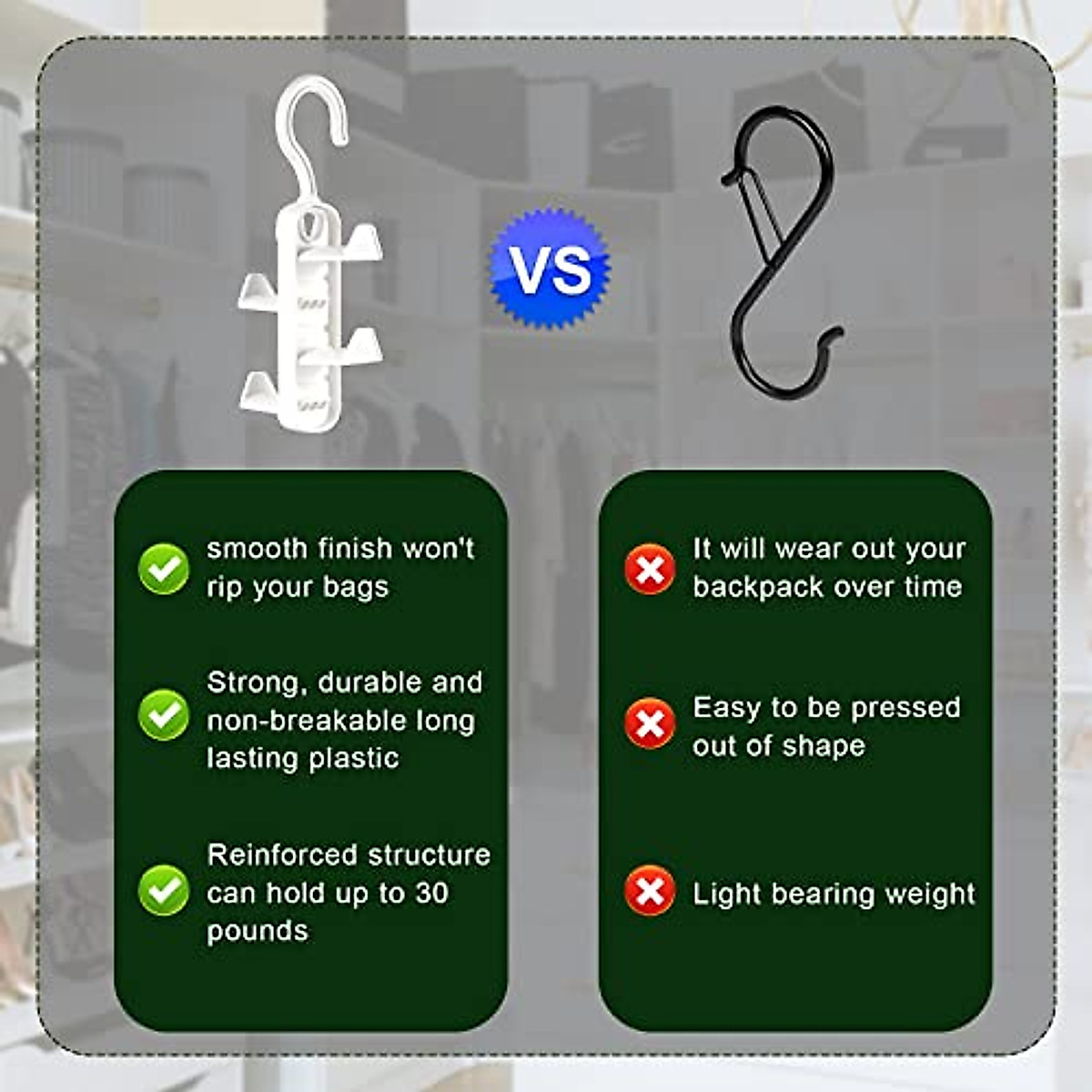 3PCS Purse Hangers for Closet-Organizer, Movable Space Saving Hangers Wardrobe Hook Bag Hooks for Closet for Organize Purses, Satchels, Dorm Closet Essentials (White)