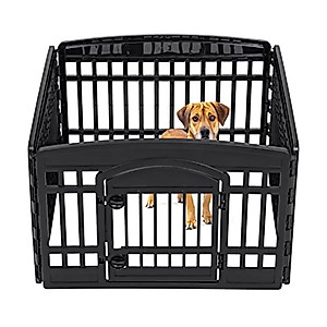 IRIS USA Dog Playpen, 4-Panel 24" Pet Playpen with Door, Puppy Playpen, Indoor/Outdoor Dog Pen, 35 x 35 x 24, Foldable, Customizable, Black