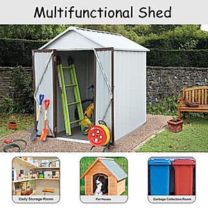 Outdoor Storage Sheds 6X4 FT, Galvanized Steel Garden Shed with Lockable Doors, Tool Storage Shed for Patio Lawn Backyard Trash Cans