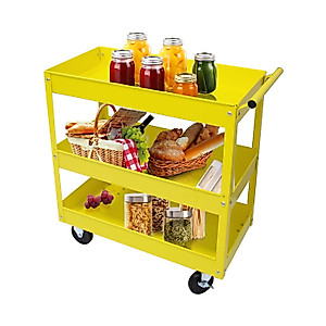 Generic 3 Tier Utility Service Cart 400 lbs, Steel Rolling Tool Cart on Wheels,Load Capacity for Mechanic Garage Warehouse Workshop & Repair Shop,Yellow