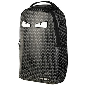 The Enemy Monogram Backpack, Unisex Eco PU Leather Backpack with Sneaker Compartment, Black Mono, One Size