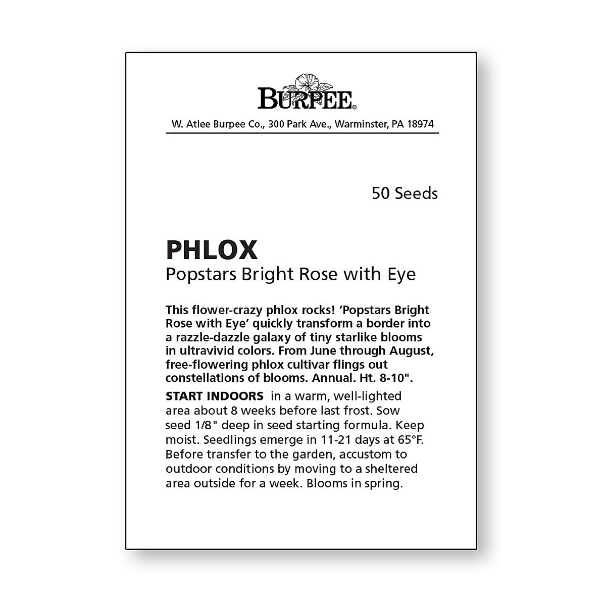 Burpee Popstars Bright Rose with Eye Phlox Seeds 50 seeds