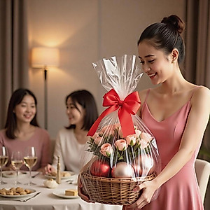 Morepack Large Cellophane Bags,24x30 Inch Cellophane Wrap for Gift Baskets,10Pcs Clear Basket Bags