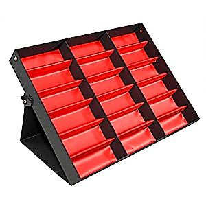 Home-X 18-Slot Standing Glasses Organizer, Glasses Holder, Commercial Sunglasses and Eyewear Display, Collectables Storage Box, Travel Display Case, 18 ¾" L x 15" W x 2 ¼" H, Red