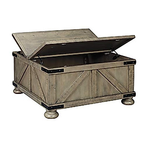 Signature Design by Ashley Aldwin Farmhouse Square Coffee Table with Lift Top for Storage, Grayish Brown