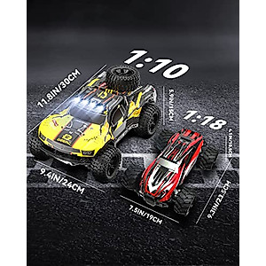 DEERC 9201E 1:10 Large Remote Control Truck with Lights, Fast Short Course RC Car, 48 km/h 4x4 Off-Road Hobby Grade Toy Monster Crawler Electric Vehicle with 2 Rechargeable Batteries for Adult Kid Boy