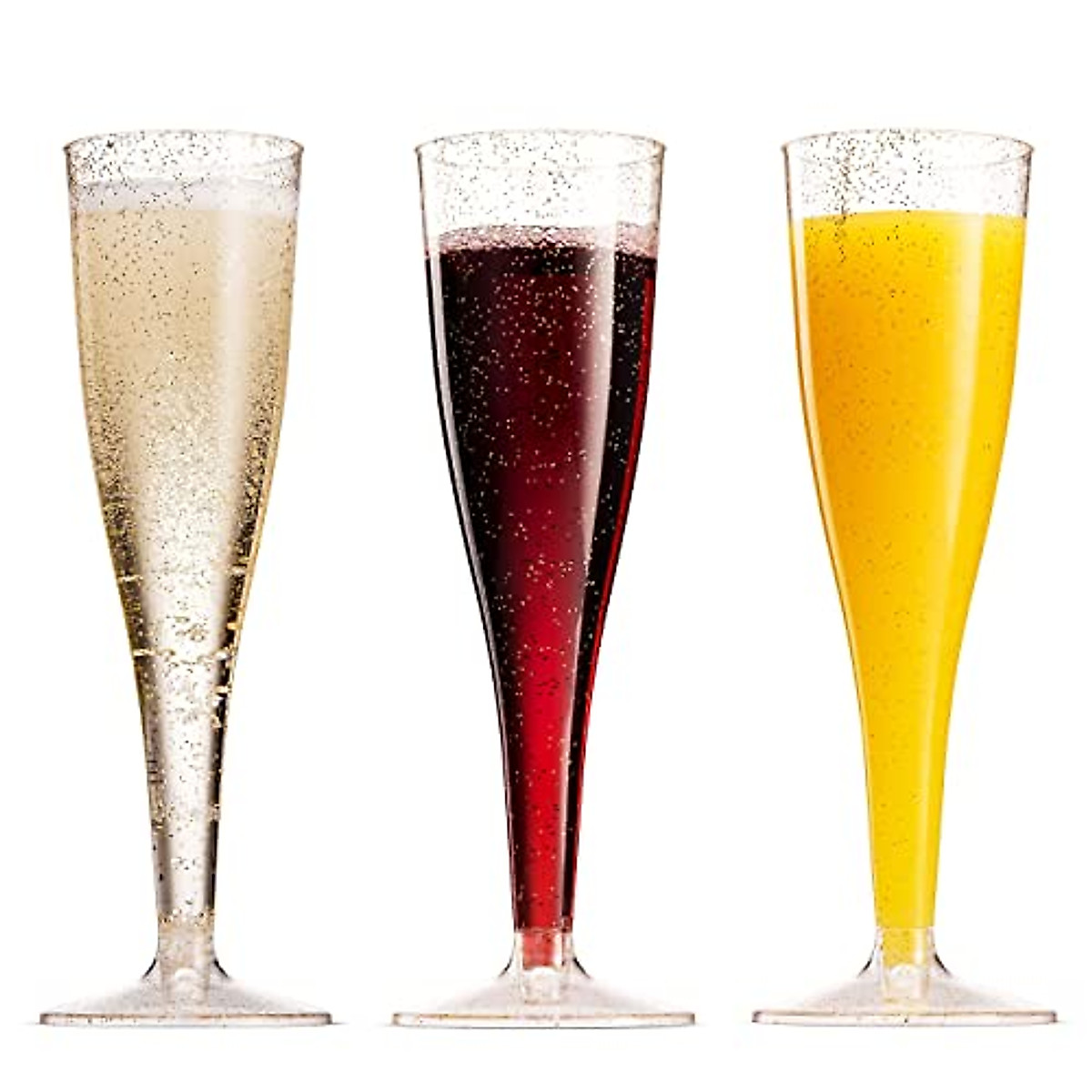 50 Plastic Champagne Flutes - Disposable Champagne Flute - Gold Glitter Plastic Champagne Glasses for Parties, Mimosa Bar, Events, Wedding and Shower Party Supplies - Toasting Cocktail Cups