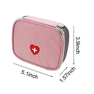 Portable Mini First Aid Pouch, Empty Travel Medicine Bag Double Zippers Handy Pills Pocket for Travel Home, Small Size (Pink)