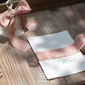 Vitalizart Pink Silk Satin Ribbon 1-1/2 inch x 15 Yard with Wooden Spool Rose Gold Handmade Frayed Ribbons for Gift Wrapping Baby Shower Wedding Bridal Bouquets Holiday Decor