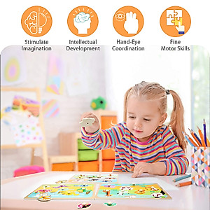 Wooden Peg Puzzles for Toddlers 2 3 Years Old, WOOD CITY Alphabet & Number Puzzles for Kids, 4 Pcs Toddler Puzzles Set - Letters, Numbers, Animals and Vehicles, Learning Toys Gift for Girls and Boys
