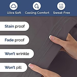Extra Deep Queen Sheet Set - 6 Piece Breathable & Cooling Sheets - Hotel Luxury Bed Sheets Set - Easy & Secure Fit - Soft, Wrinkle Free & Comfy Sheets Set - Grey Sheet Set w/Extra Deep Pockets