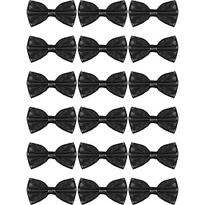 Geyoga 24 Pieces Men's Bow Ties Formal Satin Solid with Adjustable Neck Band Black Bow Ties for Men