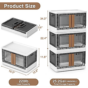 BROVIEW V6S Closet Organizers and Storage, 8.4Gal Plastic Storage Bins with Lids, 3Pack Collapsible Storage Boxes with Wheels, Stackable Storage Containers with Doors for Home Office Dorm Essentials