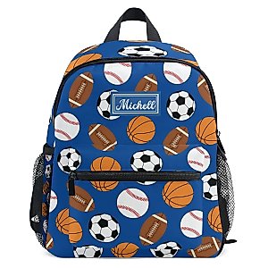 Emelivor Custom Football Blue Toddler School Backpack Children Kids Sports School Bag for Children Personalized Lightweight Toddler Bookbag with Chest Strap