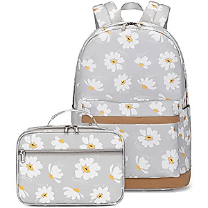 Createy Backpack for Girls Kids Backpack with Lunch Box Lightweight Daisy Prints Backpack Primary Elementary Students Bookbags School Bags Set