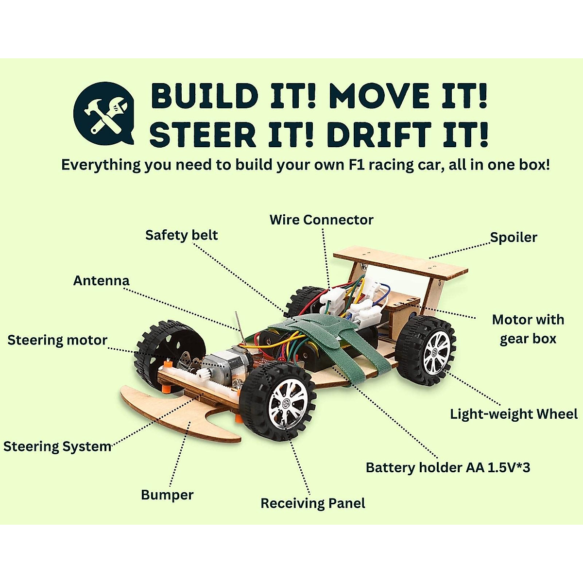 Pica Toys Wireless Remote Control Car Kit F1, Science Project Kit for Kids/Students/Education, STEM Project Model Car Kits to Build, Ideal Choice for Family and School