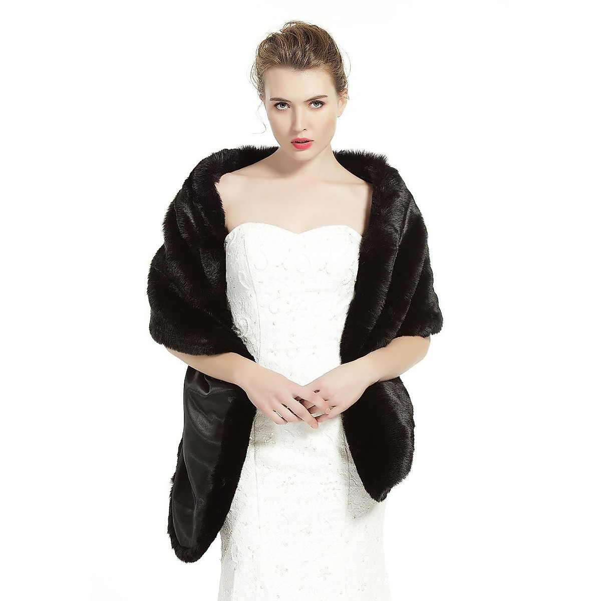 BEAUTELICATE Women's Faux Fur Shawl Stoles Wrap for Bridal/Wedding/Party