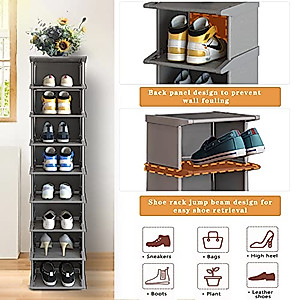 Narrow Shoe Rack 8 Tiers, Tall Skinny Shoe Organizer, Small Space and Vertical Shoe Rack, Suitable for Entryway,Hallway,Closet, Corner, Bedroom and Garage Shoe Shelf (Classic Grey