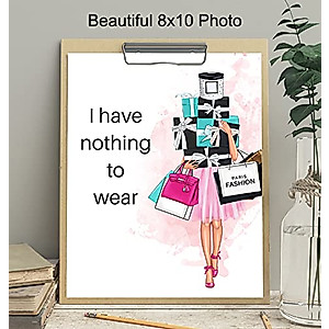 Fashion Wall Decor for Women - Glam Decor - Designer Wall Art - High Fashion Wall Art - Bathroom, Bedroom Decor for Women - I Have Nothing to Wear - Light Blue 8x10